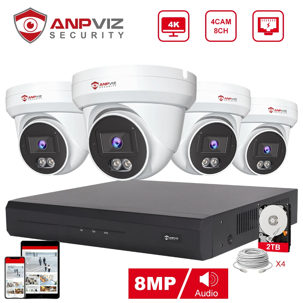 Anpviz NVR 8CH NVR 8MP POE IP Camera System Outdoor CCTV Video Security Surveillance Kit IP66 IR ...