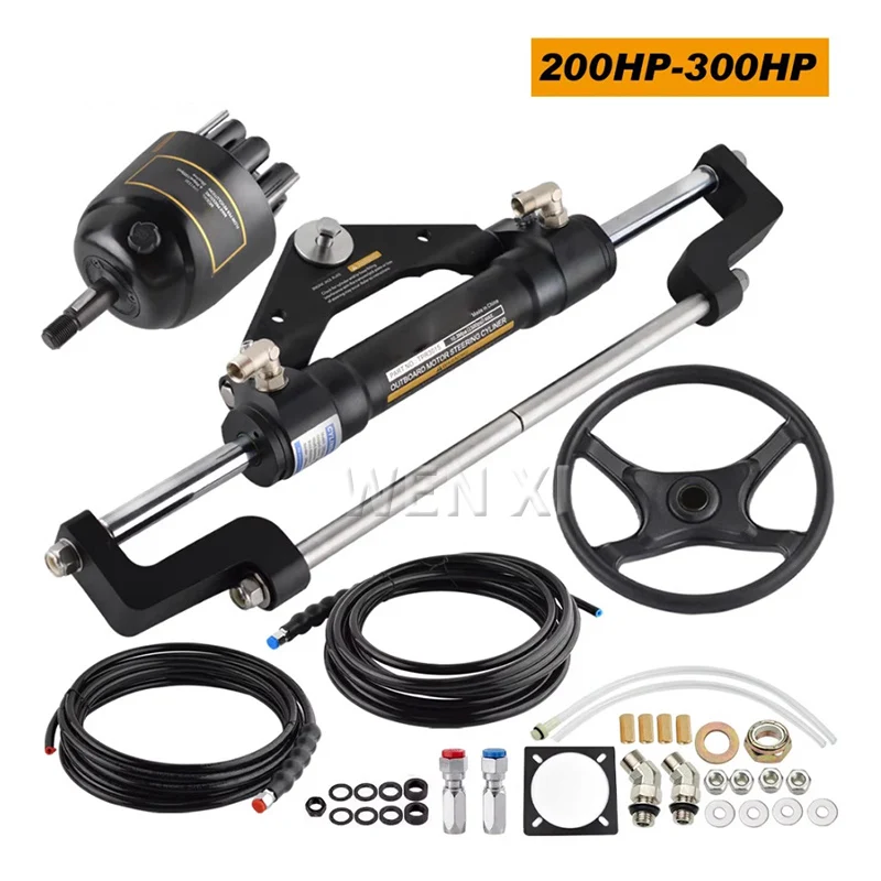 300HP-Hydraulic-Outboard-Steering-Kit-With-Helm-Pump-Cylinder-Wheel-10 ...