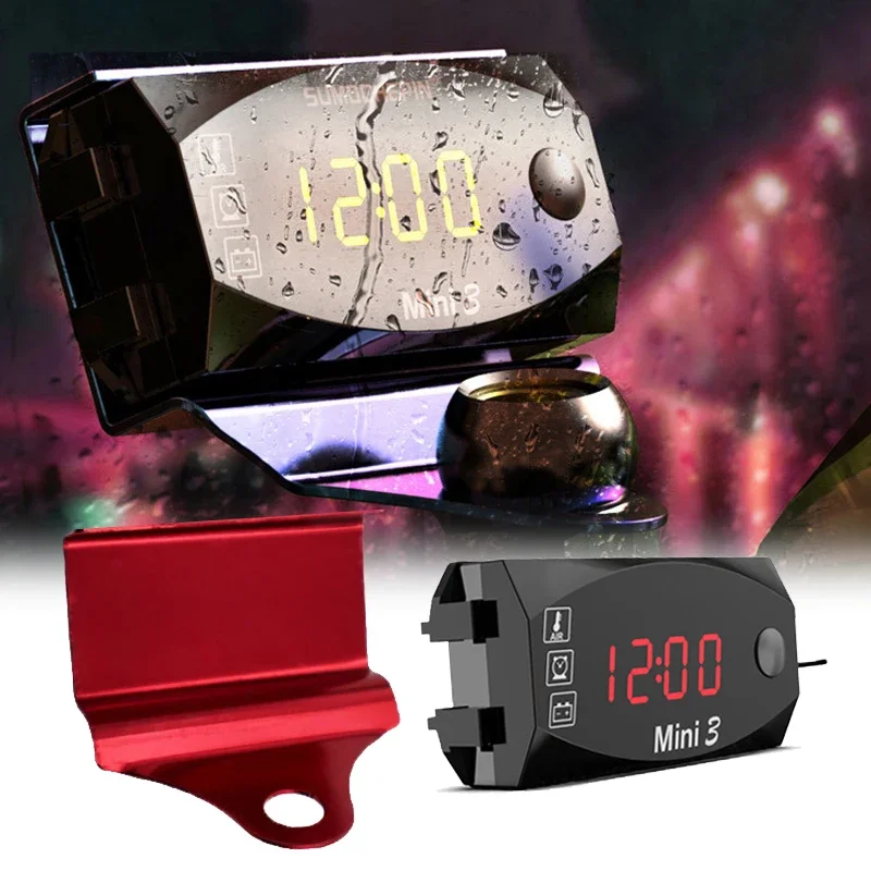 3 In 1 LED Motorcycle Electronic Clock Digital Display Voltmeter Watch ...