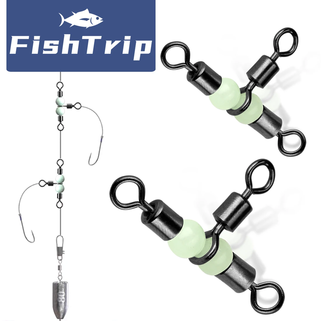 FishTrip-Cross-Line-Swivel-with-Glow-Beads-Heavy-Duty-Rolling-T-Swivel ...