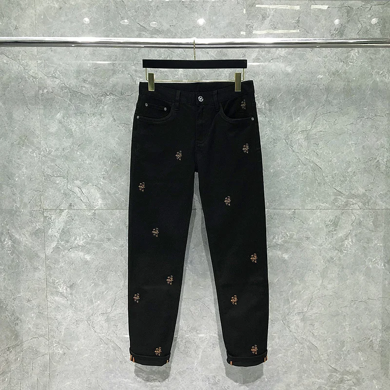 New-H-Luxury-Brand-High-Quality-Men-s-Jeans-Black-H-Printing-Mid-Waist ...