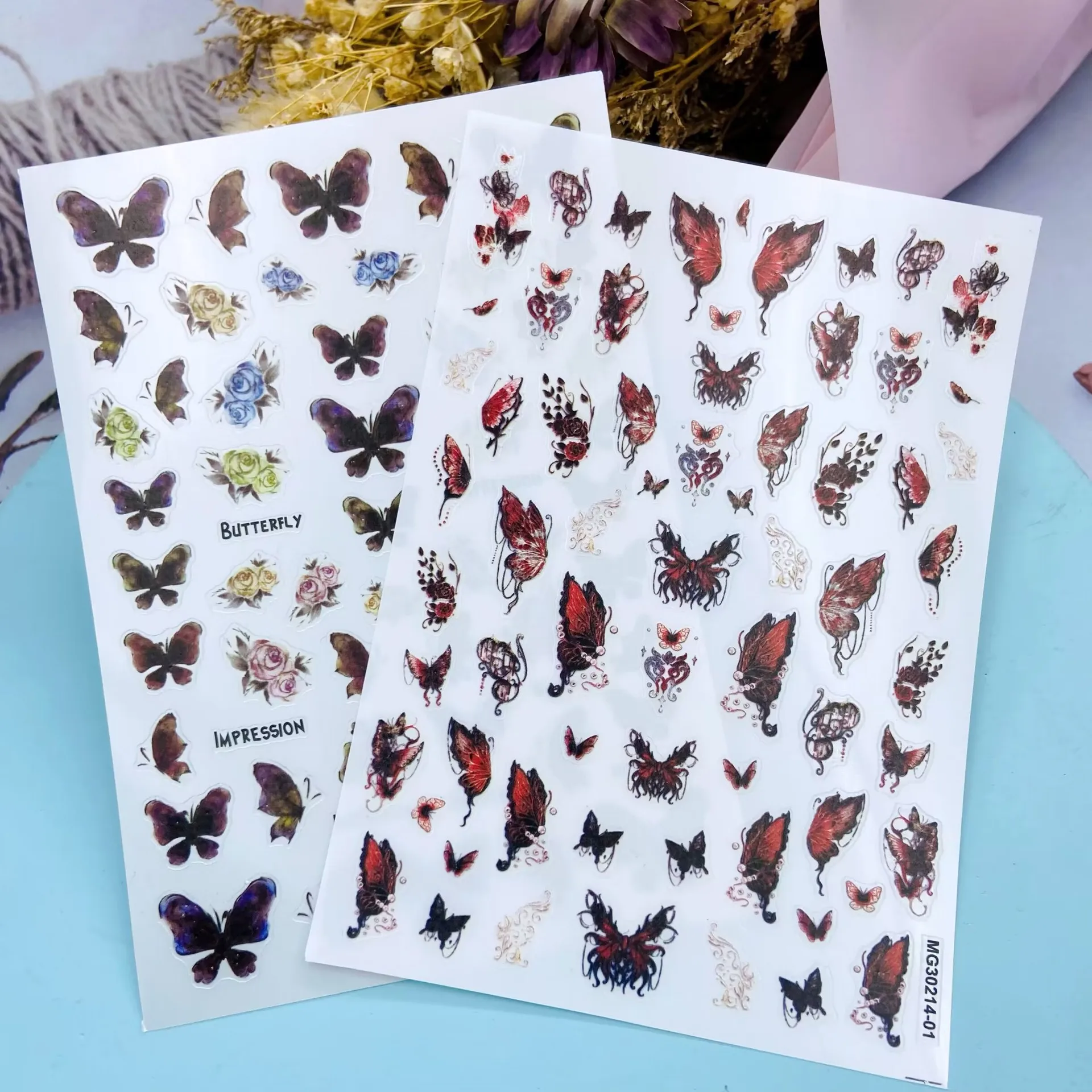 New-Dark-Floral-and-Butterfly-Pattern-Nail-Stickers-Self-adhesive ...