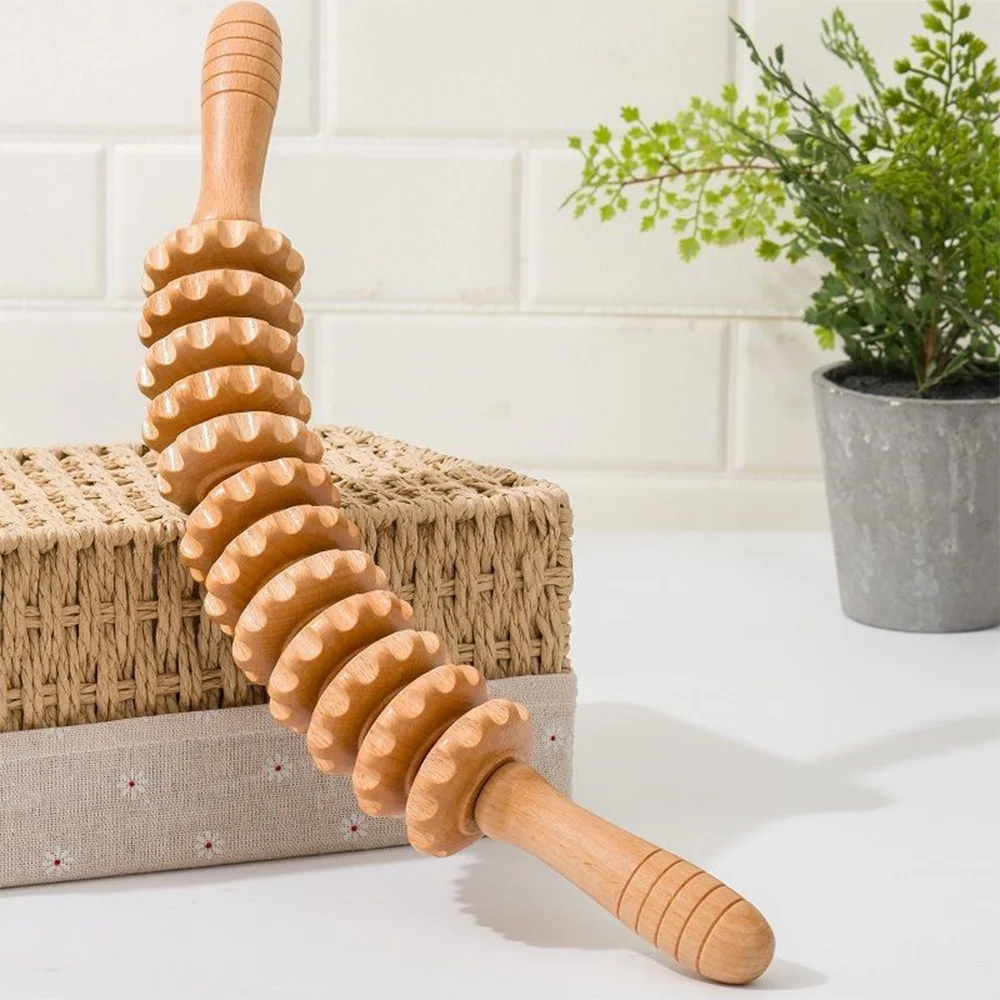 New Wooden Massage Stick Massage Hammer, 12 Wheel Massager Meridian ...