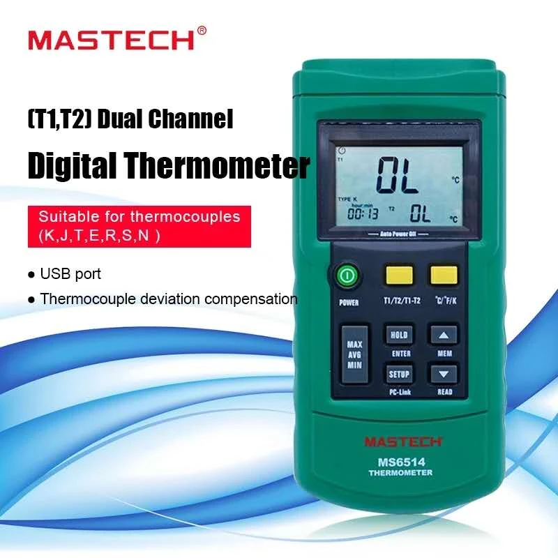 Mastech Ms6514 Digital Thermometer Data Logger Dual Channel Temperature ...