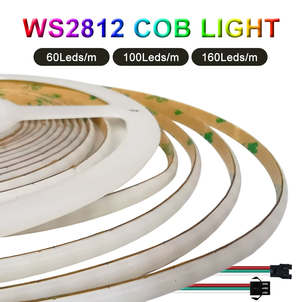 DC5V-WS2812B-COB-LED-Strip-Individually-Addressable-60-100-160Led-M ...