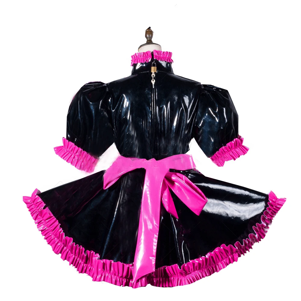 Erwachsene sexy Cross Dressing Sissy Leder PVC Kleid abschließbare Overalls Stram pler Maid ...
