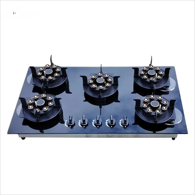 Hotel Home High Quality 5 Burner Gas Stove Inlaid Steel Glass Multi ...