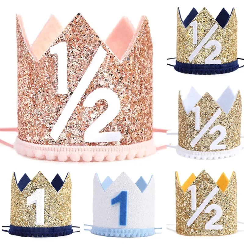 Birthday Crown Hat 1/2 1st Happy Birthday Party Decor Caps Glitter ...