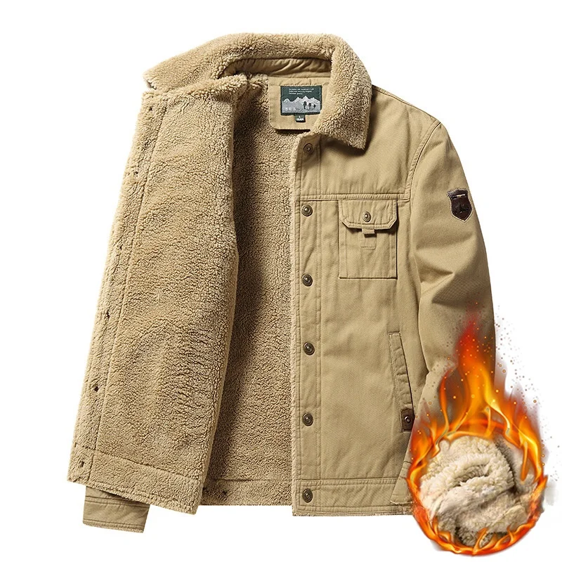 Men's Cotton-Padded Jacket, Fleece-Lined, Thick Cargo Jacket, Casual ...