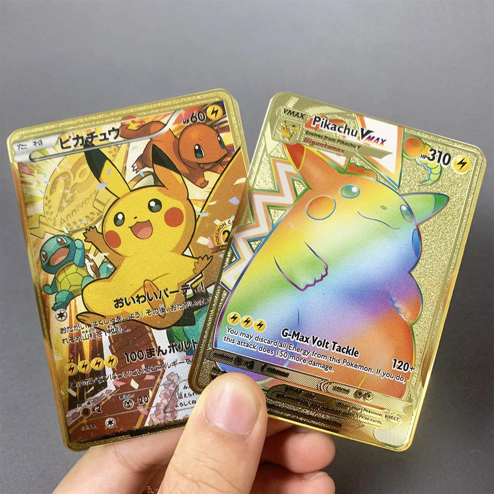 New-Pikachu-Pokemon-Cards-Gold-DIY-Metal-Card-English-Hard-Iron-Cards ...