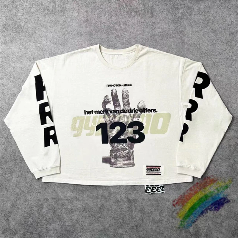 Washed-RRR-123-Palm-Graffiti-Printing-Long-Sleeves-T-shirt-Men-Women ...