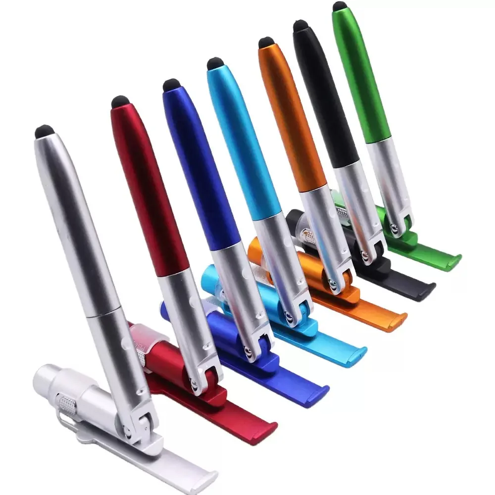 4 In 1 Multifunction Ballpoint Pen with LED Light Fold Phone Holder ...
