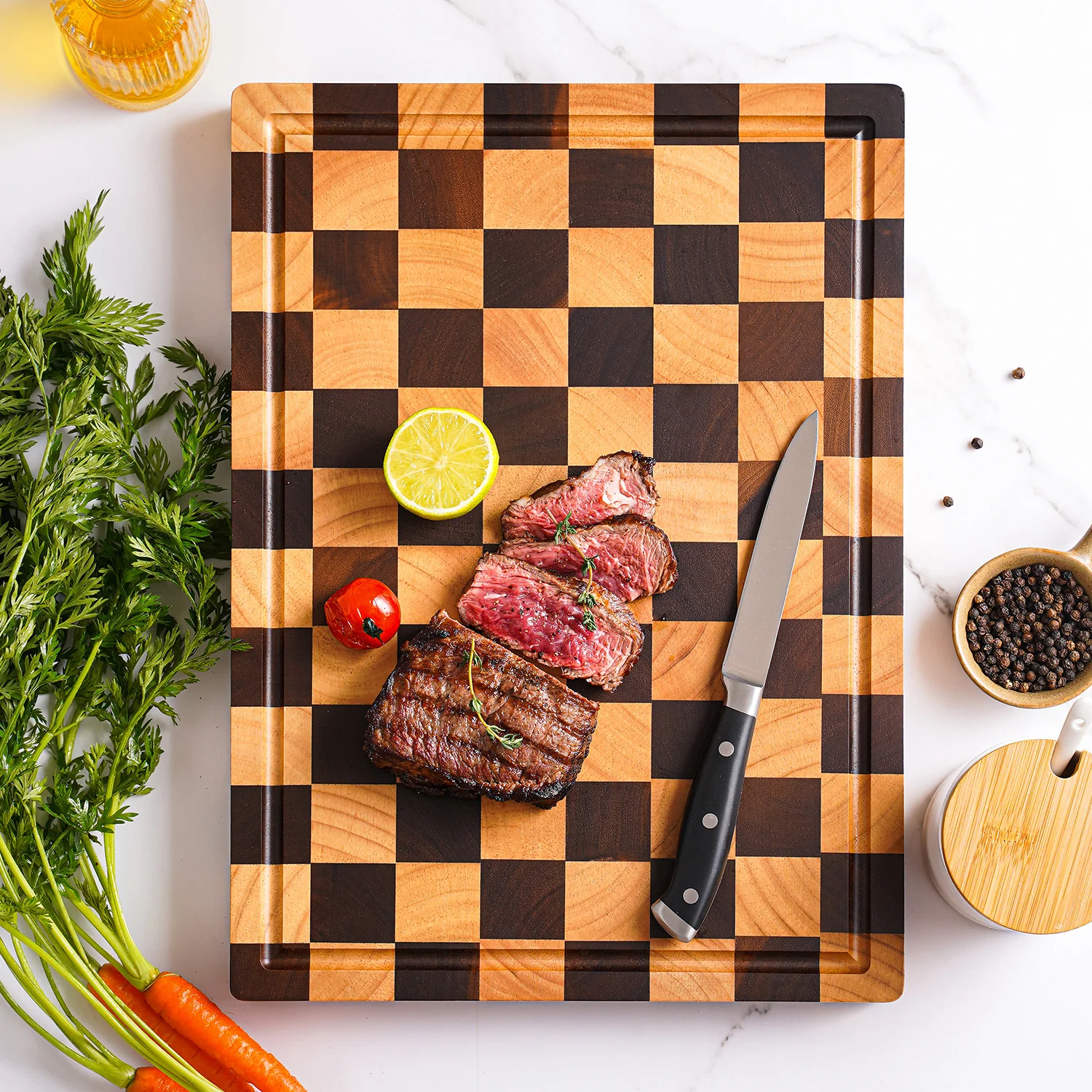 15.7 inch Acacia Wood Cutting Boards Kitchen Large End Grain Wooden ...
