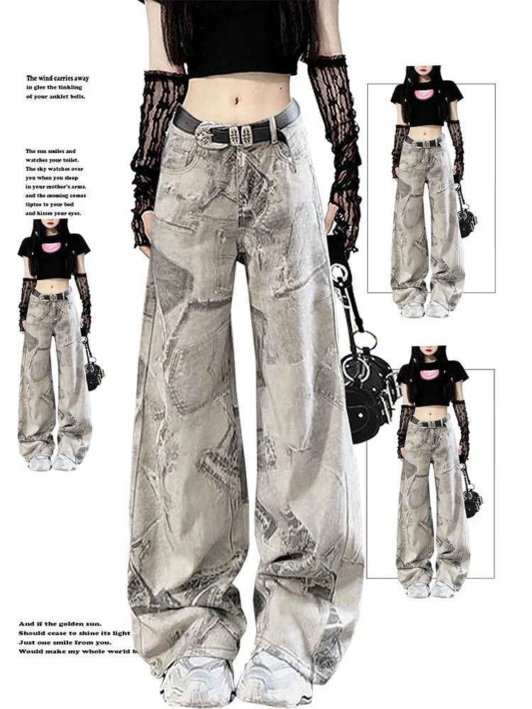 Women-Grey-Patchwork-Y2k-Jeans-Harajuku-Denim-Trousers-90s-Aesthetic ...