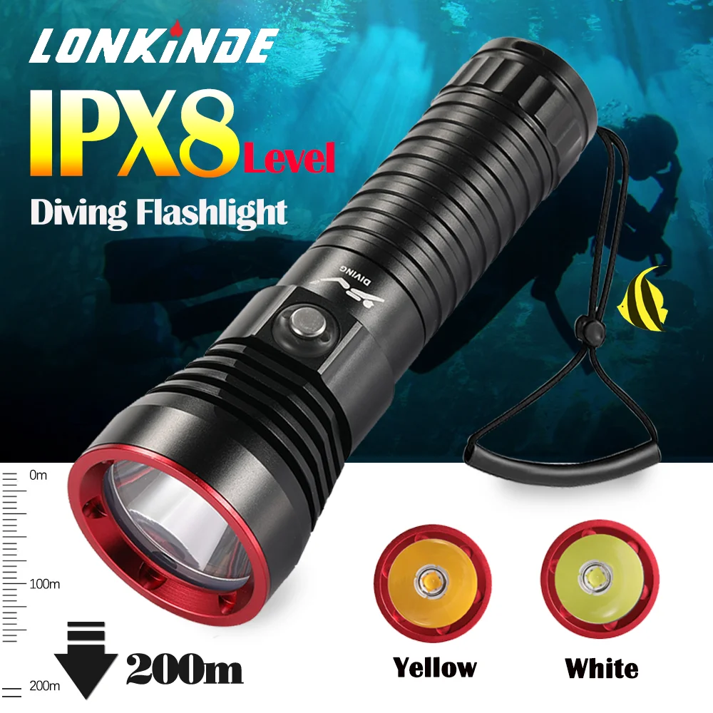 New-Powerful-Waterproof-Scuba-Diving-Flashlight-XHP70-2-Yellow-White ...