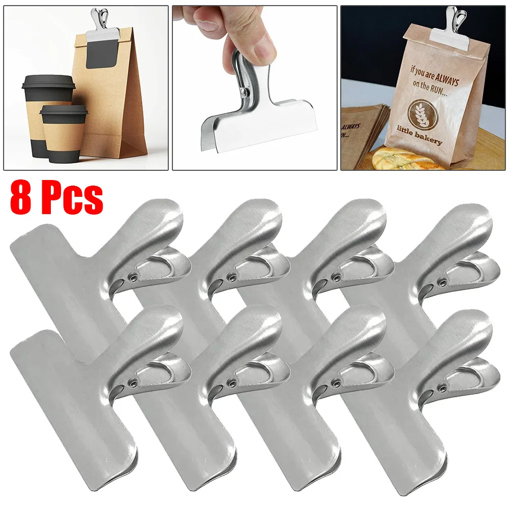 8Pcs-Sealing-Clip-Clamp-Food-Snack-Sealing-Stainless-Steel-Paper-Binder ...
