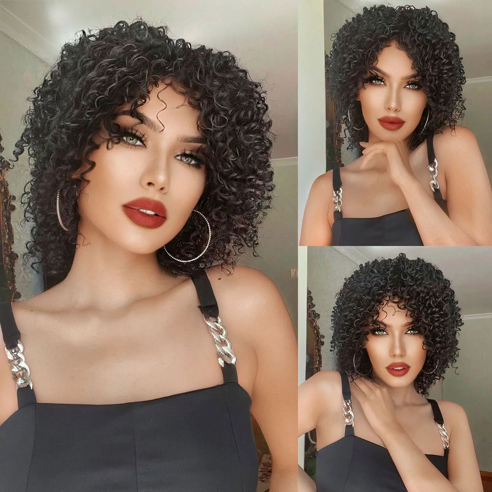 Synthetic-Medium-Length-Afro-Kinky-Spiral-Curly-Black-Women-s-Wig-for ...