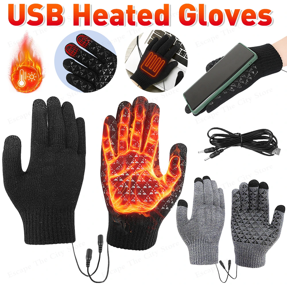 Touch Screen Heated Gloves USB Electric Gloves Non-Slip Thermal ...