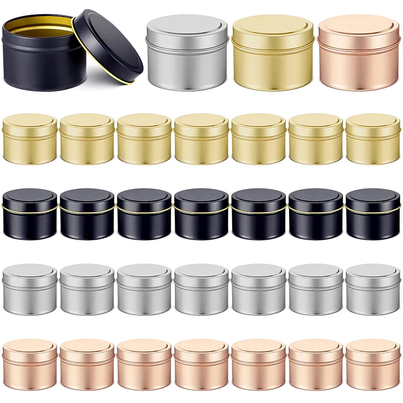 120ML/4OZ Candle Jars Empty Candle Tins Balck Gold Tin Can with Lid Round Metal Storage ...