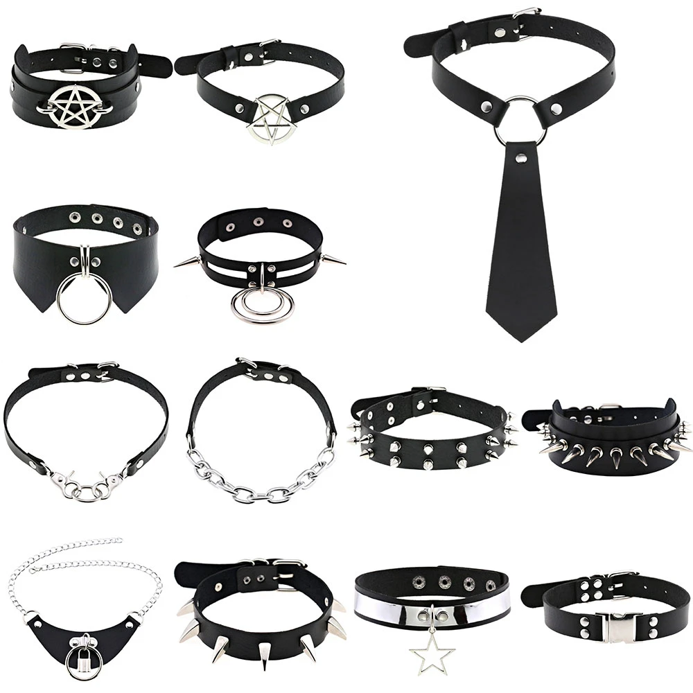 New Spiked Choker Punk Collar Women Men Rivets Studded Chocker Chunky ...