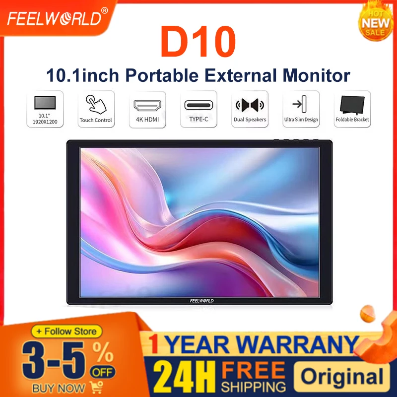 FEELWORLD D10 10.1inch 350cd/m Portable External Monitor Touch ...
