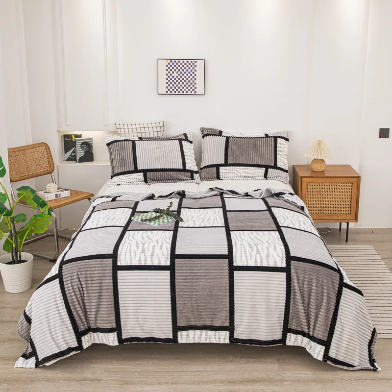 Manta-a-rayas-de-terciopelo-m-gico-con-estampado-a-cuadros-color-gris ...