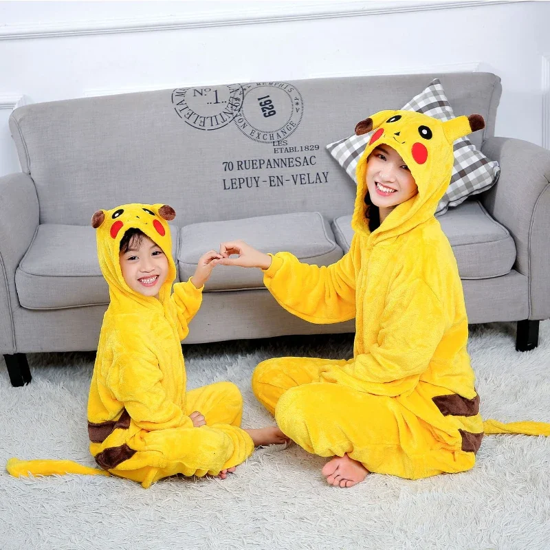 Pokemon-Kost-m-Flanell-Pl-sch-Pyjama-einteilig-Set-niedlichen-Cosplay-Pikachu-Eltern-Kind ...