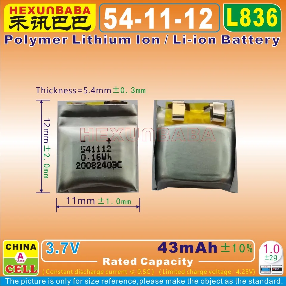 10pcs [l836] 3.7v 43mah 541112 Polymer Li-ion Battery Cell For Tws ...