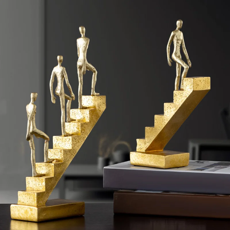 Resin Handicraft Figure Sculpture Staircase Ladder Golden Man Abstract ...