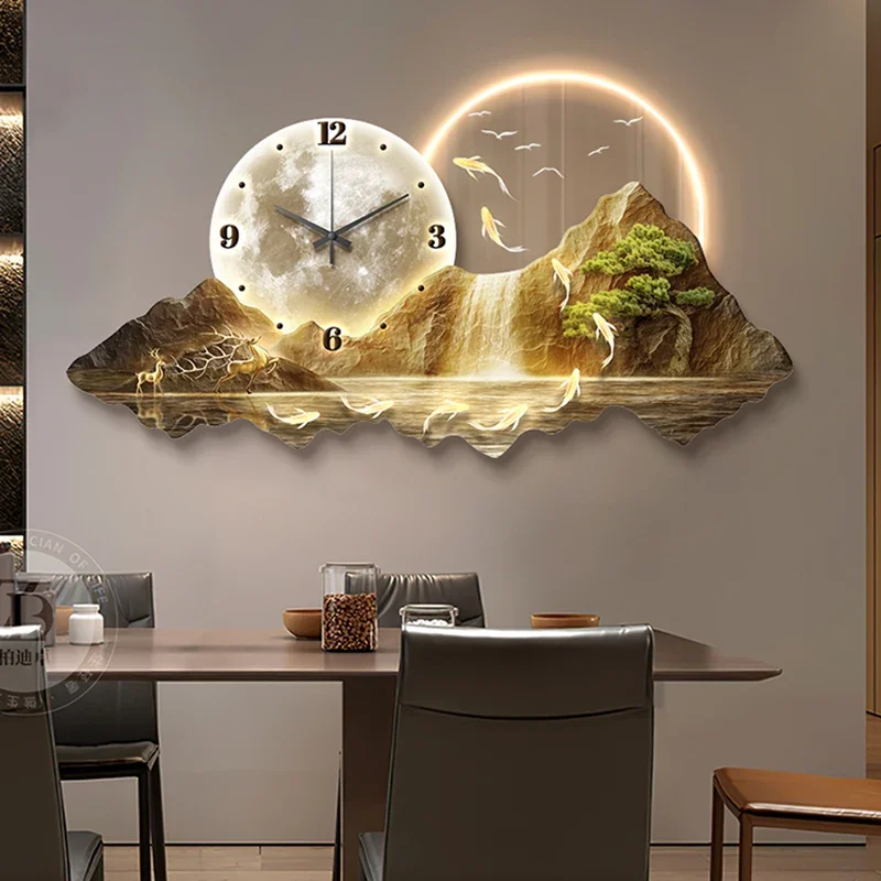 Large-Luxury-Wall-Clocks-Art-Mural-Led-Aesthetic-Wooden-Design-Wall ...