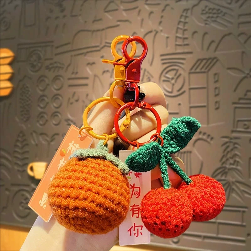 Plush Crochet Pendant Keychain New Cartoon Hand Woven Persimmon Apple ...