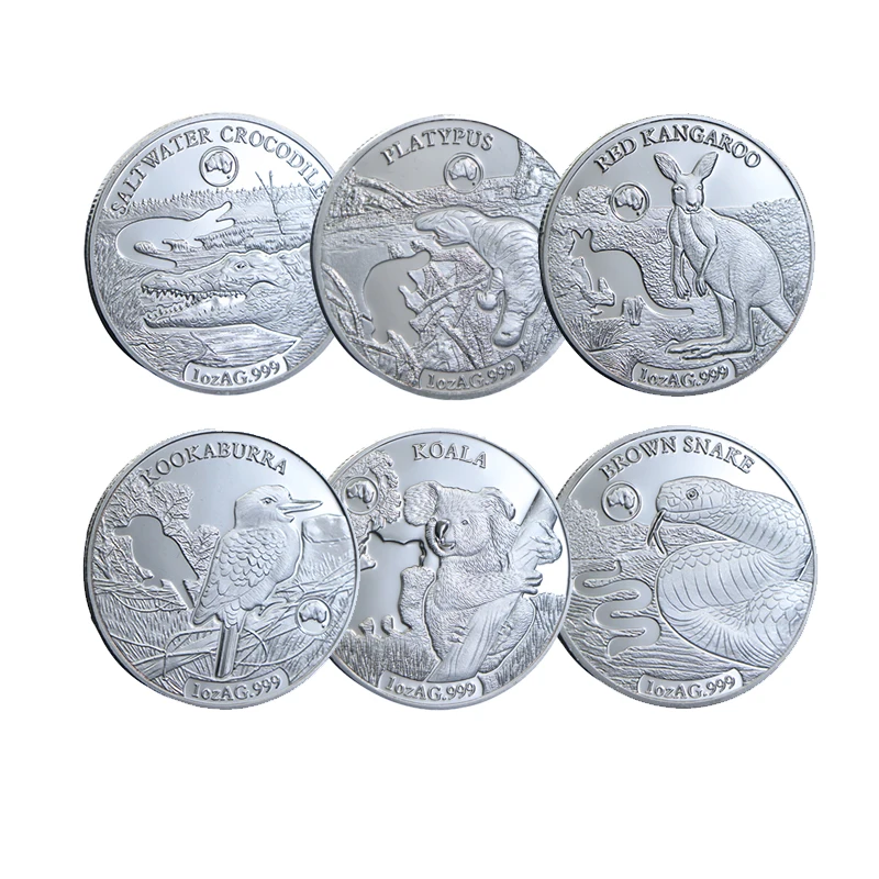 6 uds monedas de plata australianas Koala canguro serpiente agua salada ...
