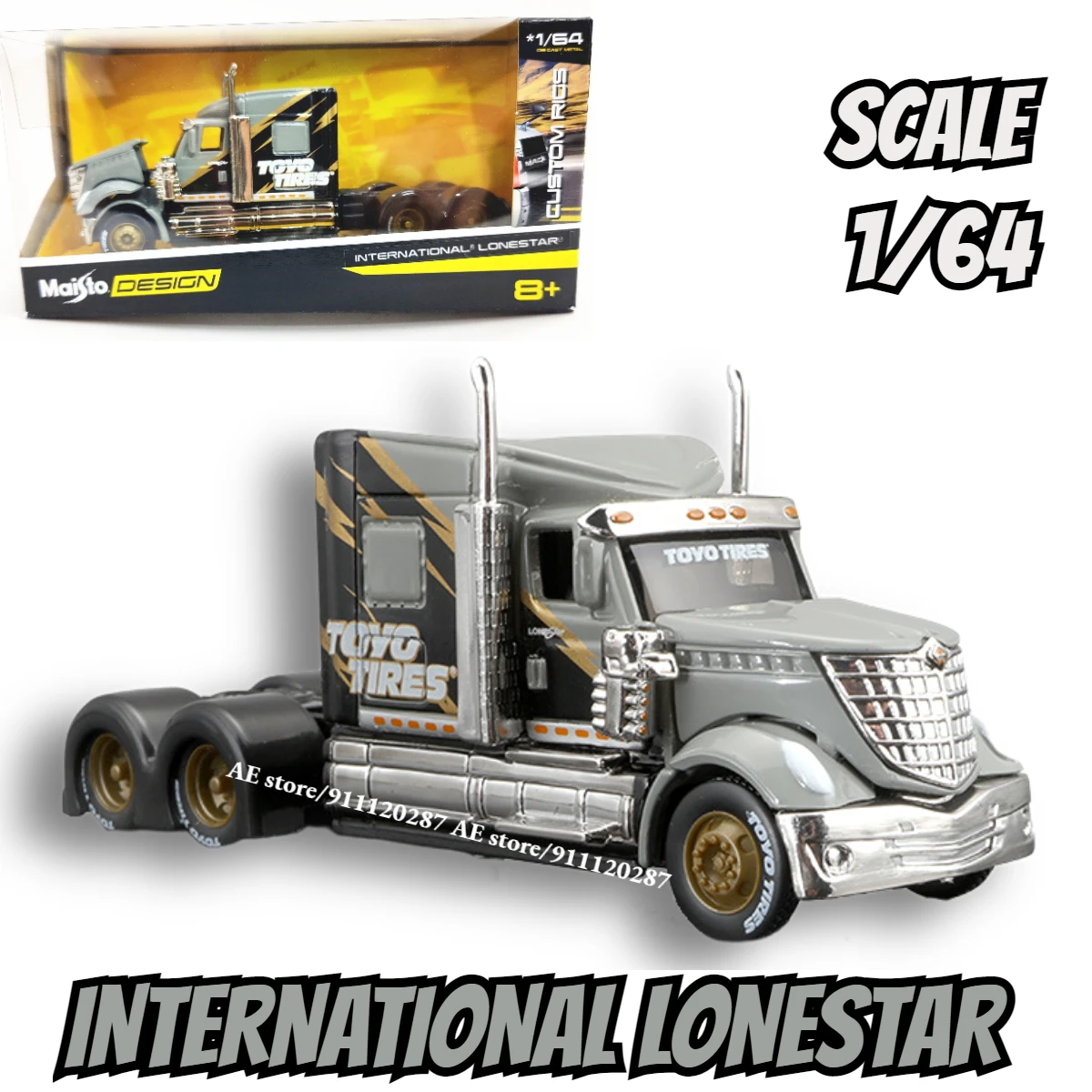 Maisto 1/64 Trailer Truck Car Model, INTERNATIONAL LONESTAR SILVER ...