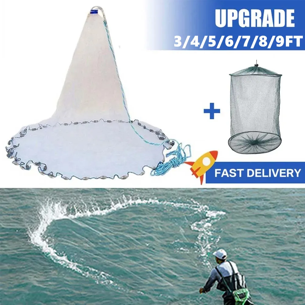 Handmade-American-Saltwater-Fishing-Cast-Net-Small-Mesh-Size-Bait-Trap ...
