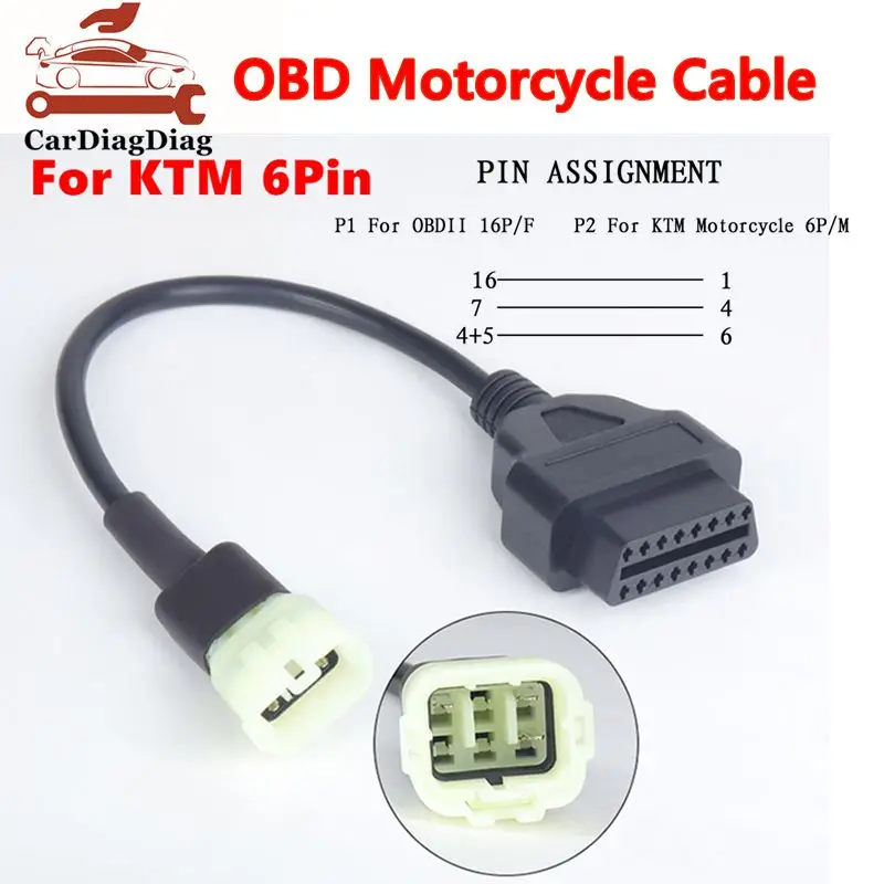 OBD Motorcycle Cable For KTM 6Pin Plug Cable Motorbike Diagnostic Cable ...