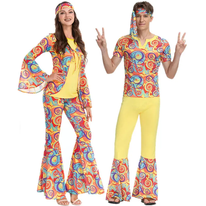 Retro 60s 70s Hippie Cosplay Carnival Halloween Costume for Men Women ...
