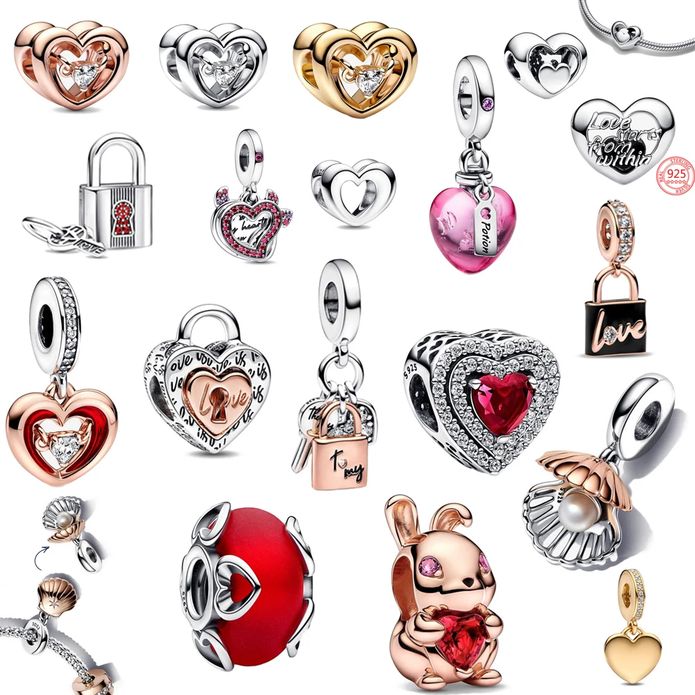 New-925-Sterling-Silver-Lock-Heart-Key-Charm-Bead-Fit-Original-Pendant ...
