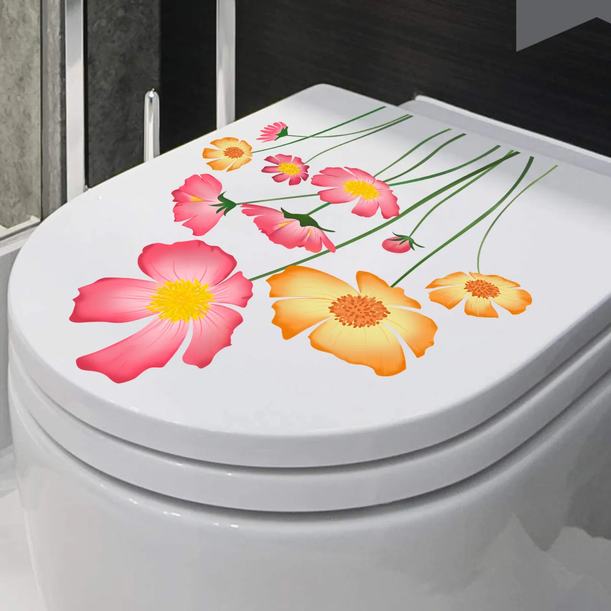 Flower Toilet Stickers Creative Toilet Lid Decals Bathroom Decor ...