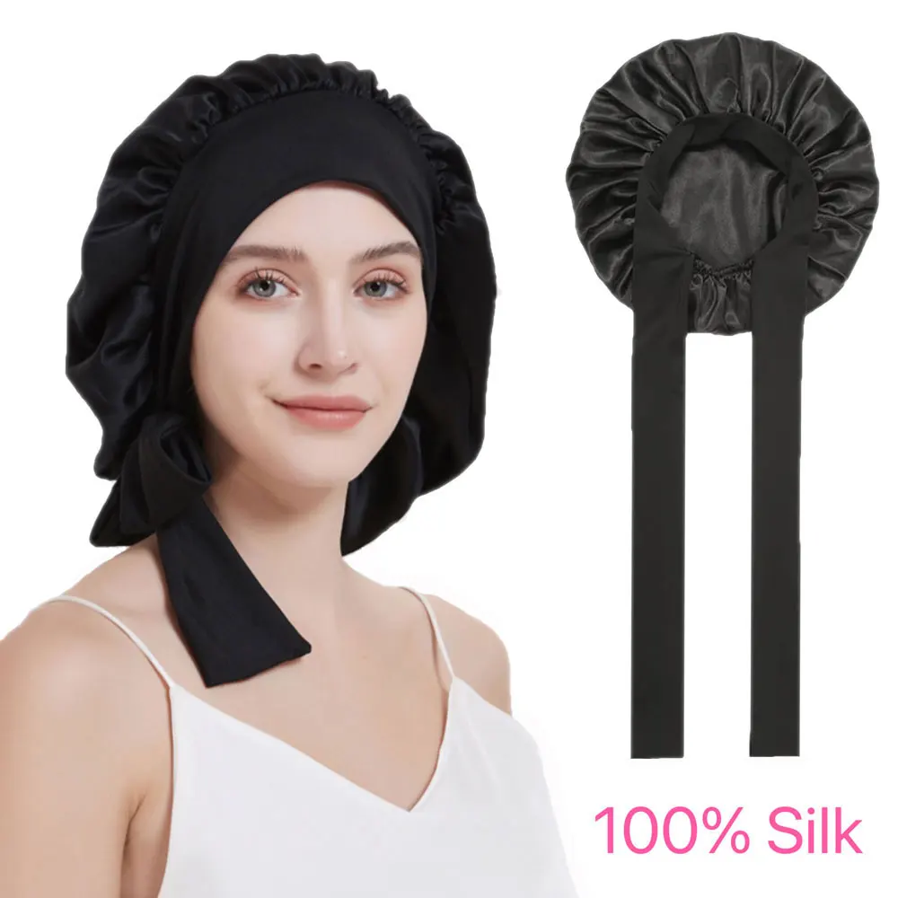 100-Mulberry-Silk-Bonnet-Cap-Night-Silk-Cap-Bow-Knot-Round-Cap-Ladies ...