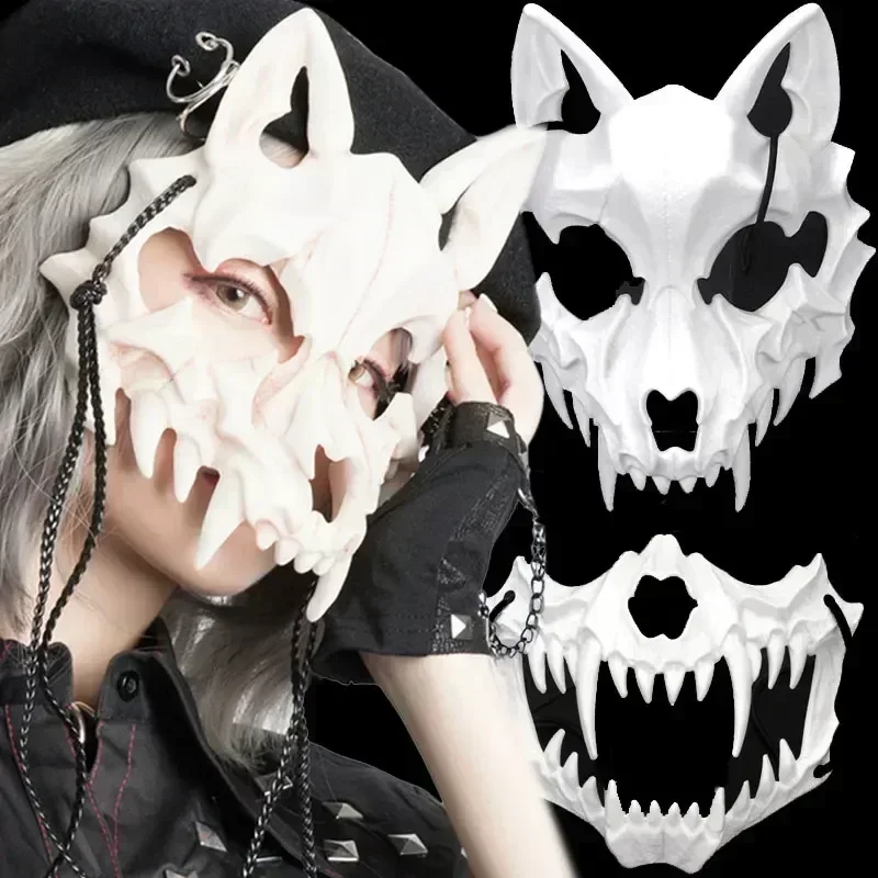 Anime-Fox-Dragon-Skeleton-Skull-Half-Face-Mask-Cosplay-Animal-Black ...