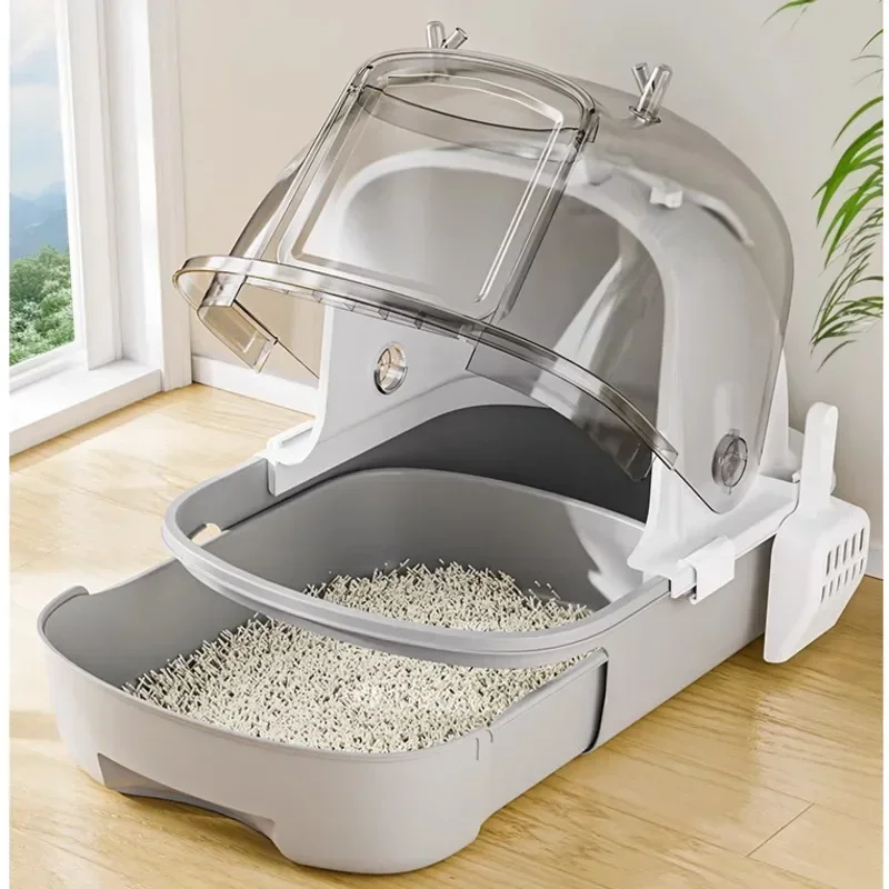 Fully-Enclosed-Toilette-For-Cats-Transparent-Visible-Cat-Box-Lifting ...