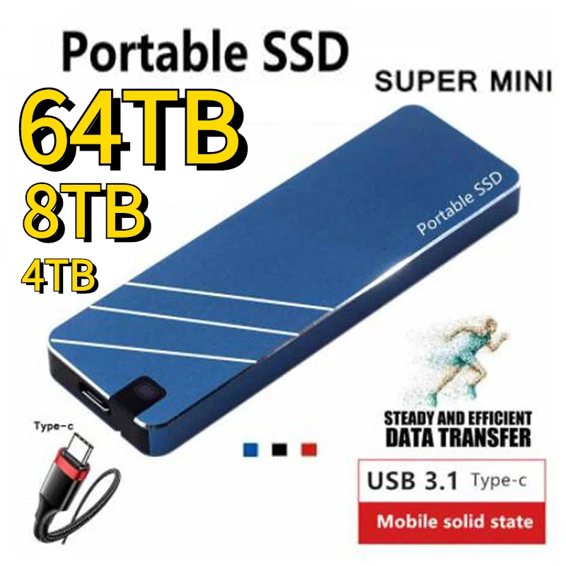 128TB Portable SSD Mini High Speed 16TB 4TB 2TB 1TB Hard Disks Type-C ...