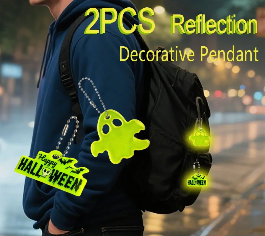 2PCS Halloween English Little + Ghost Reflective Key Chain Halloween ...