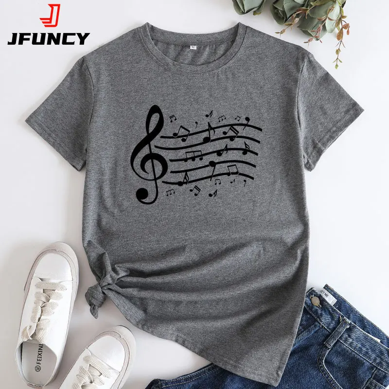 JFUNCY-Women-s-Cotton-T-Shirt-Music-Notes-Graphic-Tee-Oversized-Summer ...