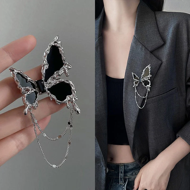 Korean-Fashion-Acrylic-Black-Butterfly-Brooches-For-Women-Suit-Coat ...