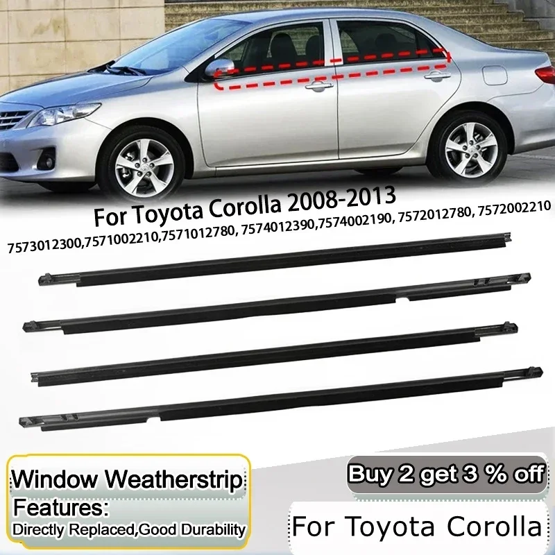 For Toyota Corolla 2008-2013 Window Weatherstrip 4Pcs Front Rear Rubber ...