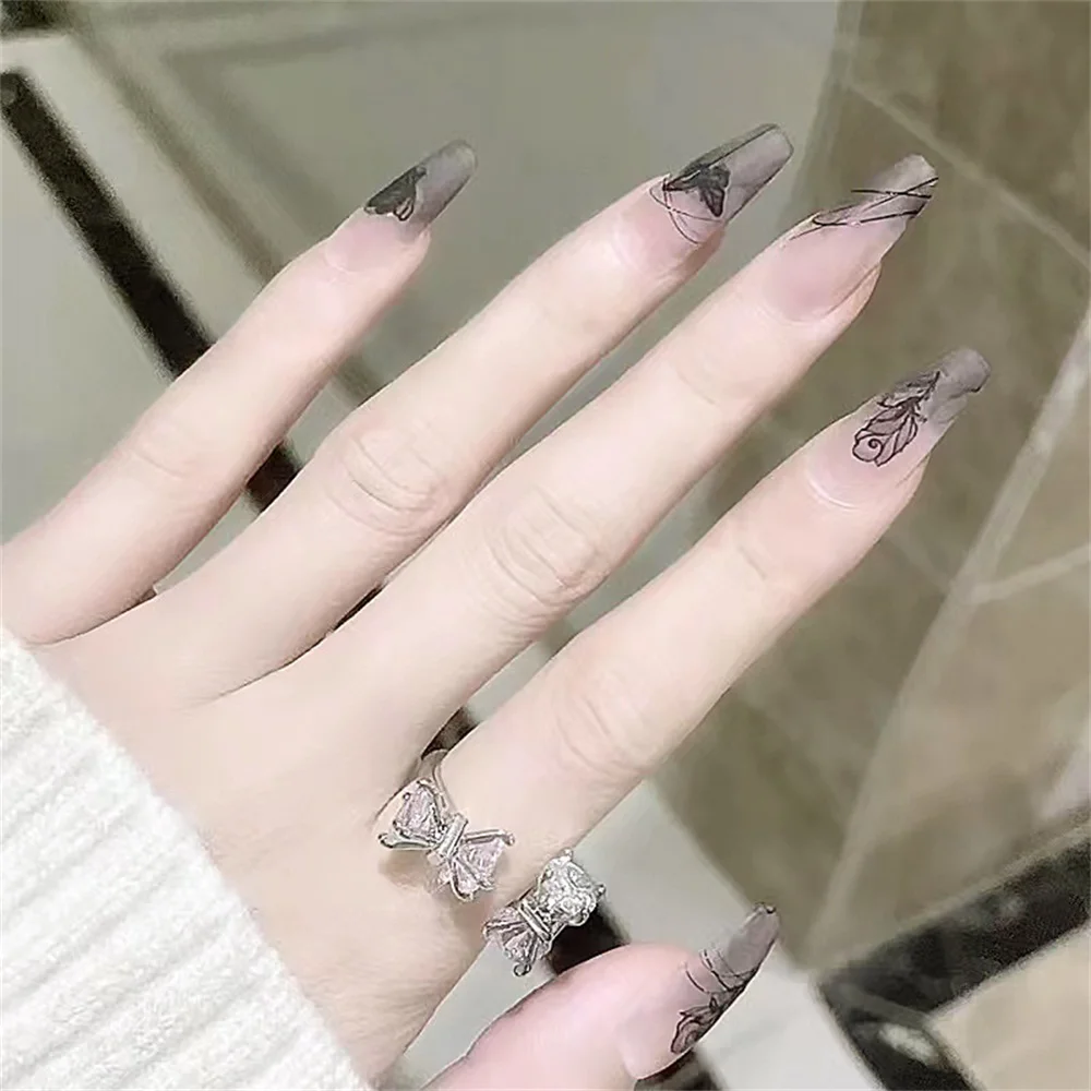 24pcs-Matte-Fake-Y2k-Nails-Press-On-Long-Coffin-Frosted-Chinese-Style ...