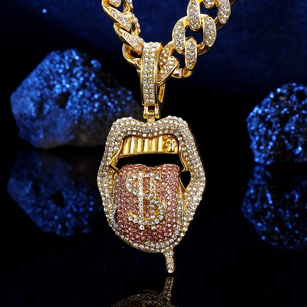 Colar-com-pingente-de-l-ngua-de-d-lar-vermelho-Ice-Out-com-corrente ...