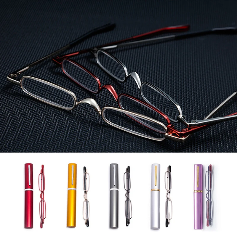 Elegant Reading Glasses Metal Frame Pen Box Ultra-thin Men Women ...