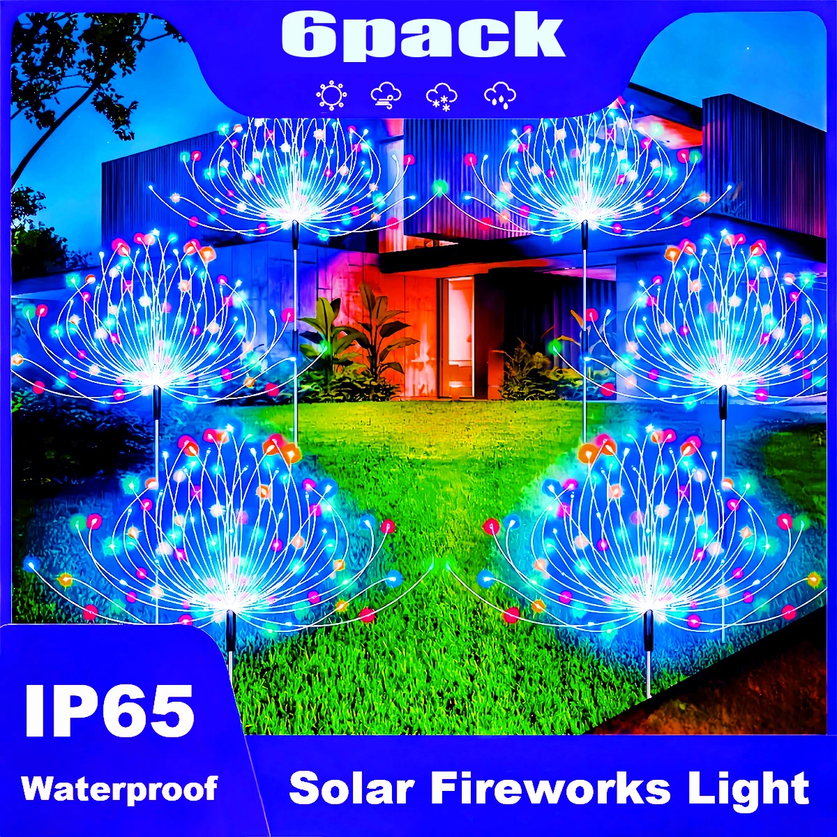 1-6PCS Solar Garden Lights Firework Lights Outdoor Starburst Sparkler ...